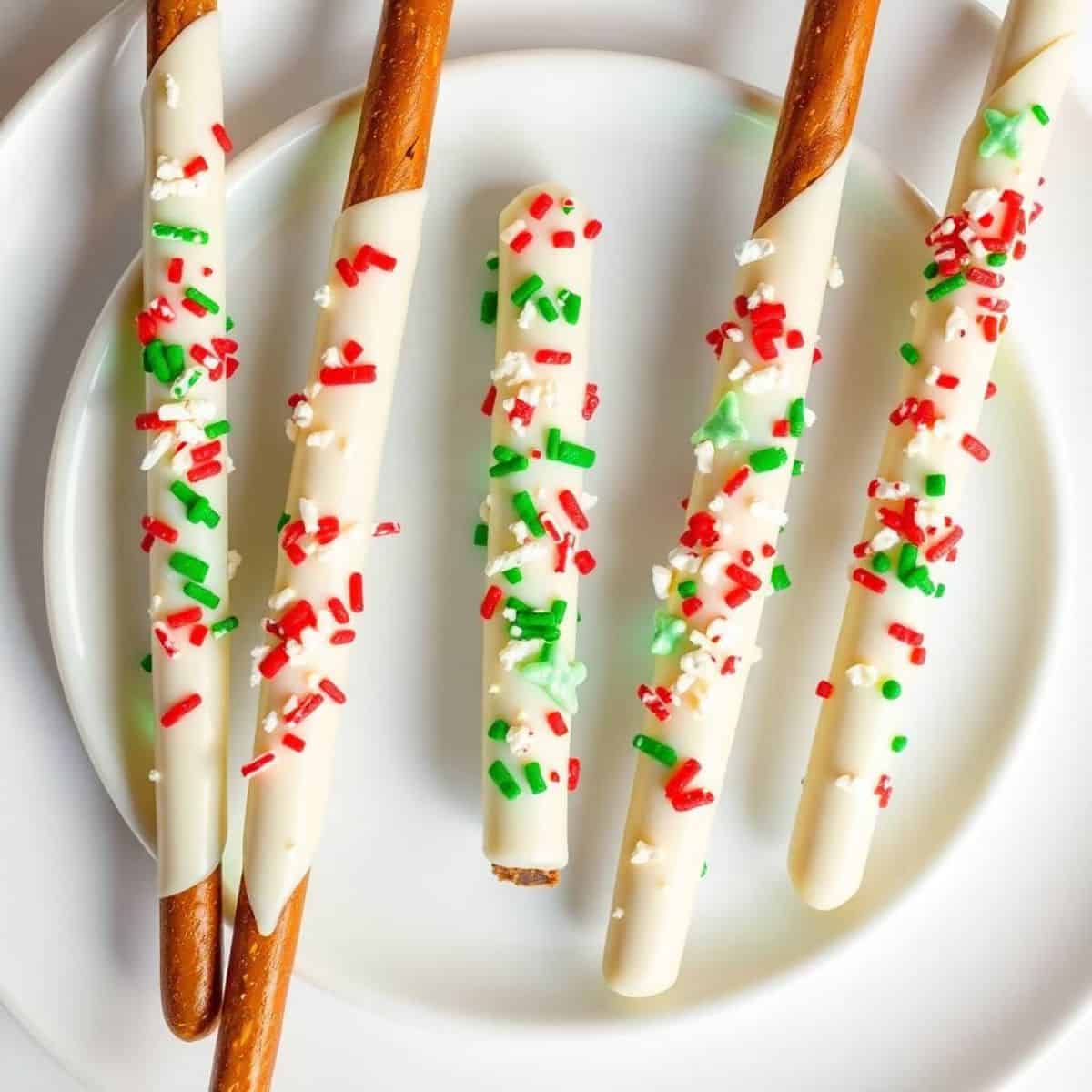 Christmas Pretzel Rods (Chocolate-Dipped) | Forfoodiefriends